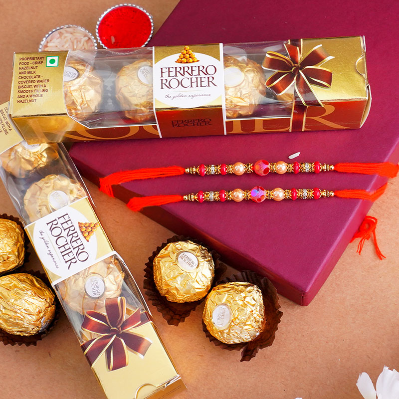 Send Set of 2 Rakhi with Fererro Rocher Online