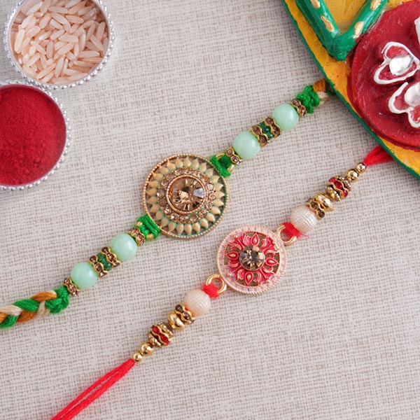 Send Set of Two Colorful Stone Rakhi Online