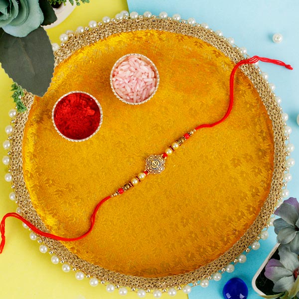 Send Khanda Sahib Rakhi with Traditional Puja Thali Online